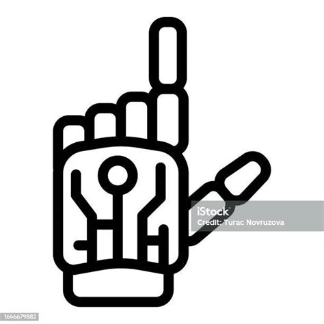 로봇 기계 팔 라인 아이콘 로봇화 개념 흰색 배경에 로봇 손 기호 개요 스타일 모바일 개념 웹 디자인의 로봇 인간 손 아이콘 벡터 그래픽 가상현실에 대한 스톡 벡터 아트 및
