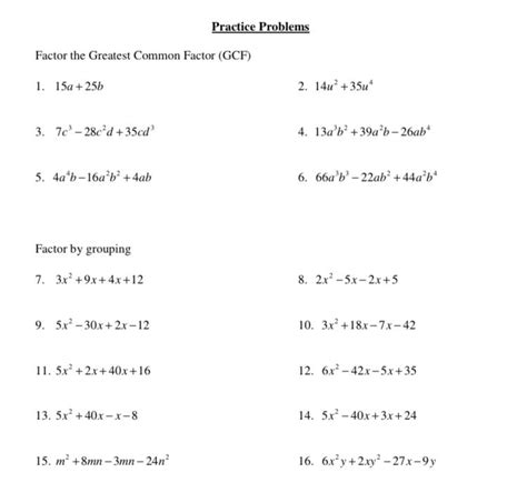 Solved Practice Problems Factor The Greatest Common Factor