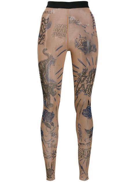 Jual Legging Tattoos Diesel Tattoo Print Sheer Leggings In Black