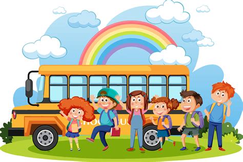 School Bus With Students Cartoon 13908636 Vector Art At Vecteezy