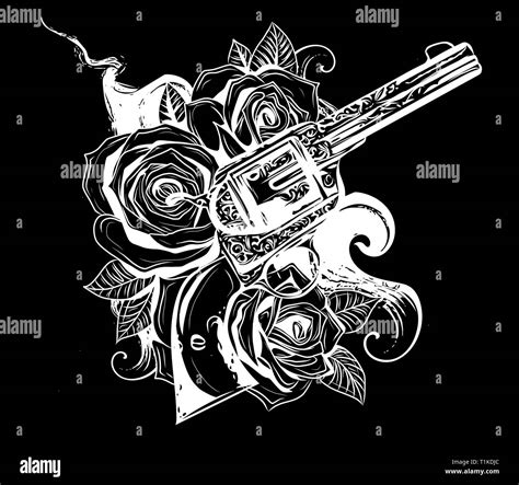 Gun And Roses Tattoo On Thigh