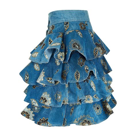 1988 Documented Zandra Rhodes Patterned Denim Ra Ra Skirt For Sale At