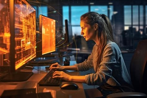 Captivating Portrait Of A Mature And Dedicated Female Scientist Deeply Immersed In Data Analysis