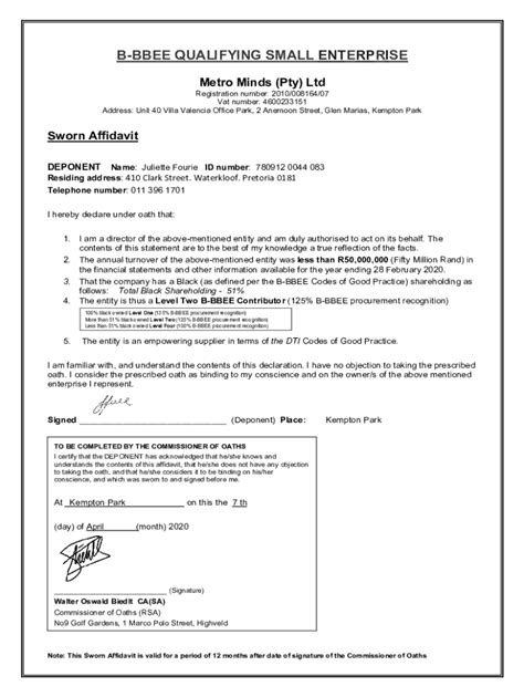 Fillable Online Bbbee Affidavit April 2020 Docx Fax Email Print Pdffiller