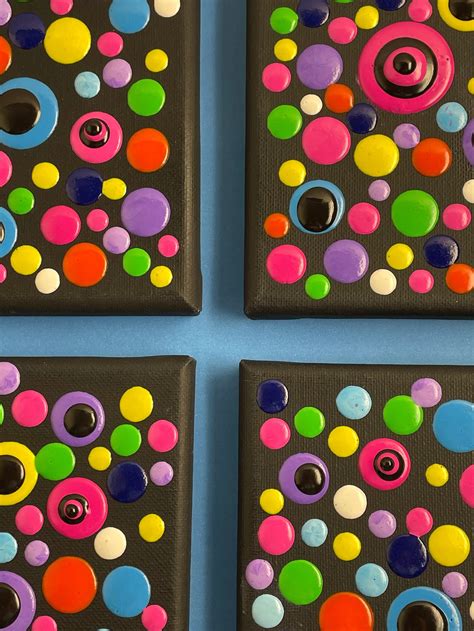 Hand Painted Multi Color 3d Blob Art Set Of 4 Etsy