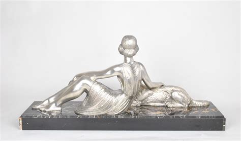 Dh Chiparus Woman Sitting In Borzoi Silverplated Bronze Signed Art