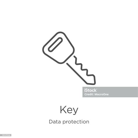 데이터 보호 컬렉션에서 키 아이콘 벡터입니다 얇은 선 키 개요 아이콘 벡터 일러스트 레이 션입니다 웹 사이트 디자인 및 모바일 앱 개발을 위한 개요 얇은 라인 키 아이콘 0