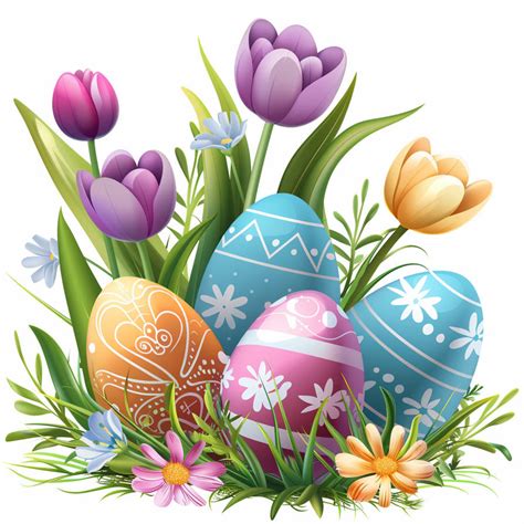 Easter Flowers Clip Art Easter Eggs Cute Bunny And Spring Flowers