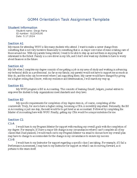 Wgu Orientation Task 5 Gom4 Orientation Task Assignment Template