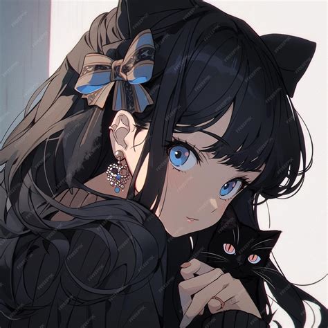 Premium Ai Image Anime Girl With Black Hair And Blue Eyes Holding A
