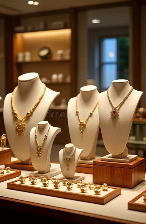 Luxury Jewelry Store Window Displays Exquisite Gold Necklaces Diamond