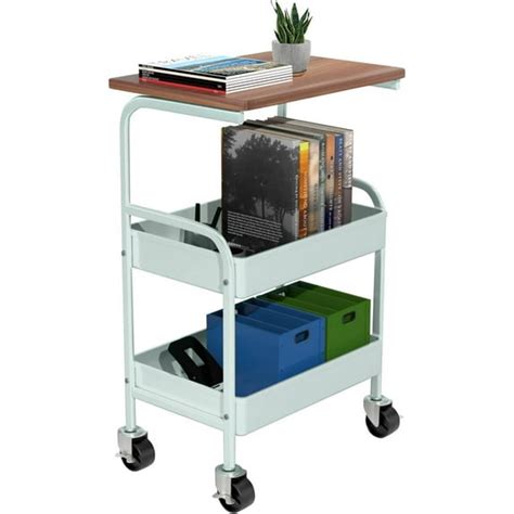 Rolling Cart With Wooden Tabletop 3 Tier Metal Utility Cart Rolling