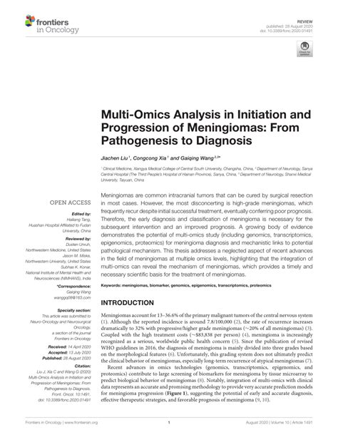Pdf Multi Omics Analysis In Initiation And Progression Of Meningiomas