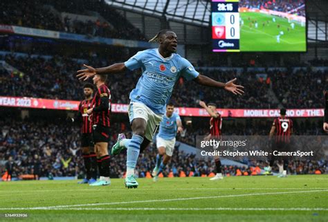 Manchester Citys Jeremy Doku Celebrates Scoring The Opening Goal