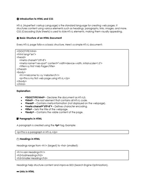 Html And Css Basics For Web Development Pdf