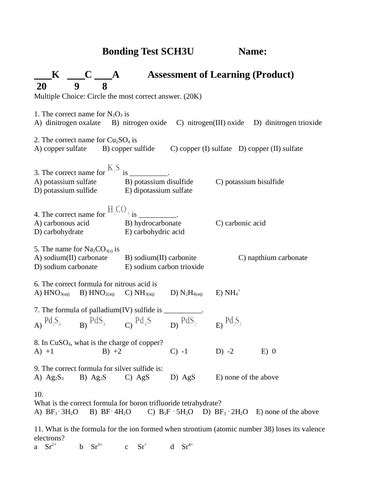 5 Tests Ionic Bonding Test Covalent Bonding Test Package Grade 11