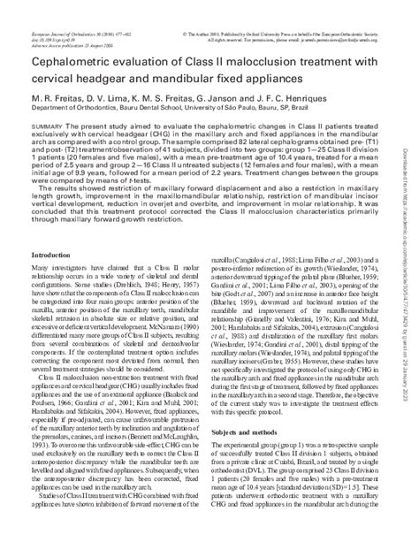 Pdf Cephalometric Evaluation Of Class Ii Malocclusion Treatment With