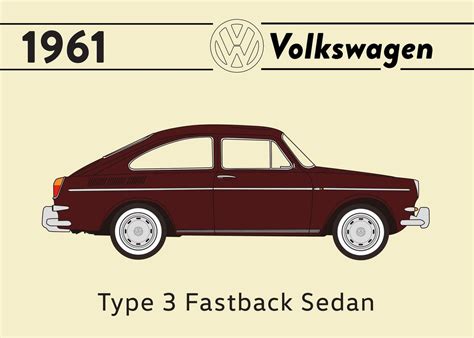 1961 Vw Type 3 Fastback Sedan Car Poster Art 45546417 Vector Art At