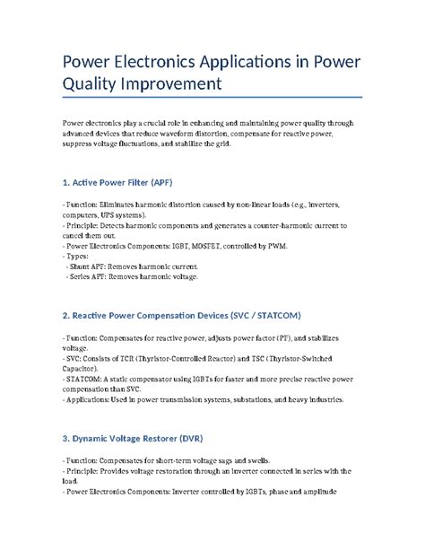 Power Electronics Applications In Power Quality Improvement Power