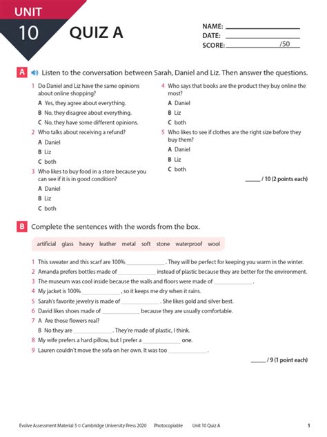 Evolve L3 Unit 10 Quiz A Pdf