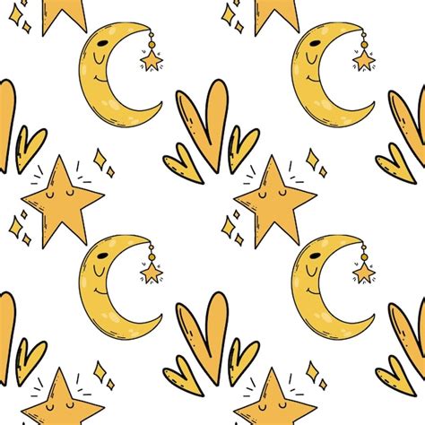 Premium Vector Gender Neutral Nursery Cute Vector Seamless Patterns Pattern With Moon And Stars