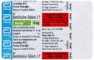 Vertin 8mg Tablet Uses Side Effects Dosage Price Truemeds