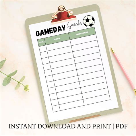Soccer Gameday Snack Sign Up Sheet Pdf Soccer Printable Snack Sign