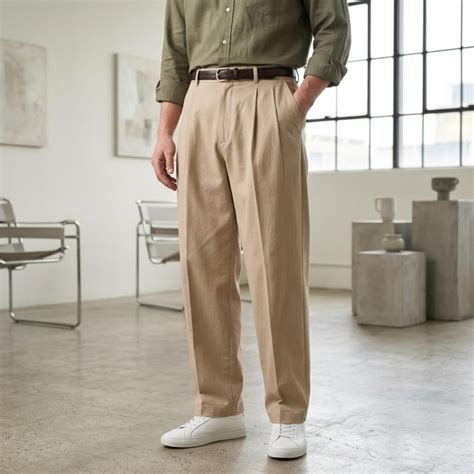 Pleated Mens Dress Pants High Waisted Wide Leg Trousers Minimalist