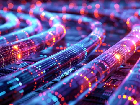 Luminous Fiber Optic Cables Representing Interconnected Quantum
