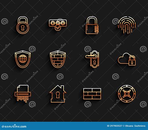 Set Line Paper Shredder Confidential House Under Protection Lock