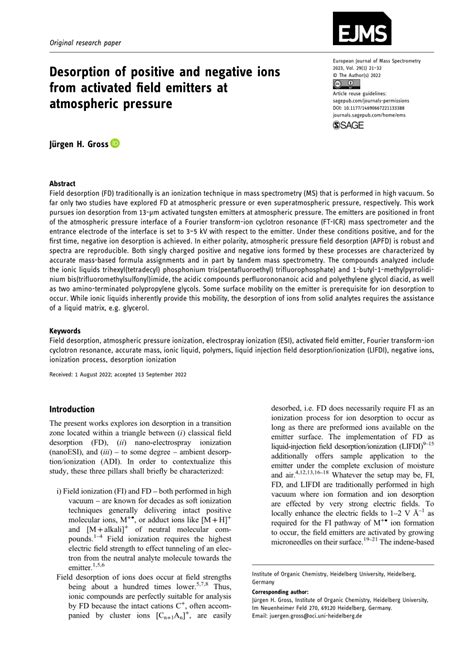 Pdf Desorption Of Positive And Negative Ions From Activated Field