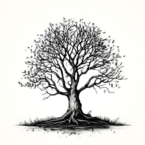 Simple Hatching Tree With Nature Background Premium Ai Generated Image