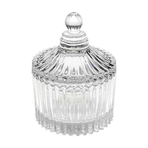 Sumovey Glass Candy Dish With Lid Clear Candy Jar Decorative Sugar Bowl Glass Covered Candy Jar