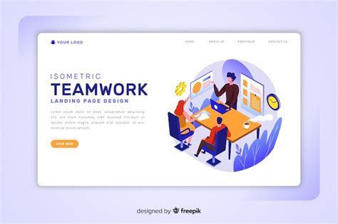 Free Vector Isometric Teamwork Landing Page Template