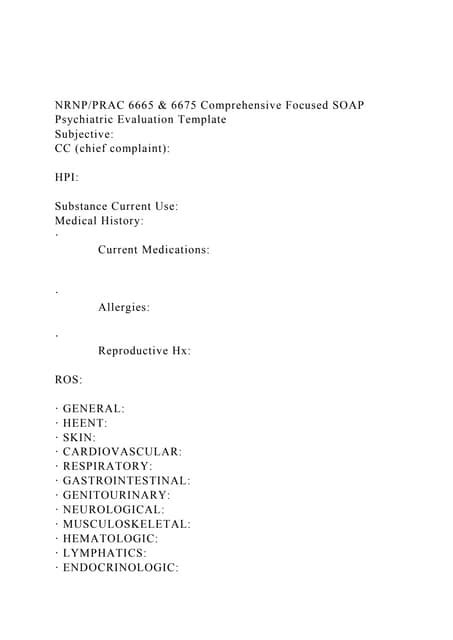 Nrnpprac 6645 Comprehensive Psychiatric Evaluation Note Temdocx