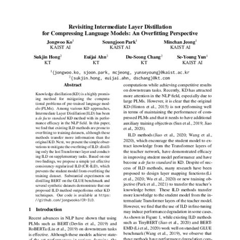 Revisiting Intermediate Layer Distillation For Compressing Language Models An Overfitting