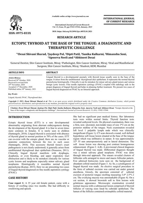 Pdf Ectopic Thyroid At The Base Of The Tongue A Diagnostic And