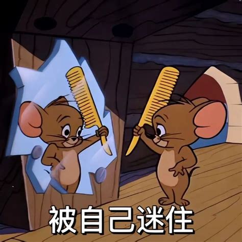 杰瑞对着镜子梳头发，配文 被自己迷住”的可爱表情包 宝贝舌吻不 阴阳怪气表情包表情包图片动图 求表情网斗图从此不求人
