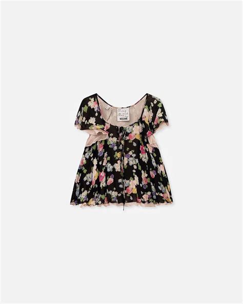 Moschino Vintage Italian Floral Prairie Top Garden Print Ruffled