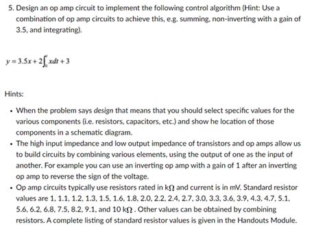 Solved Design An Op Circuit To Implement The Chegg