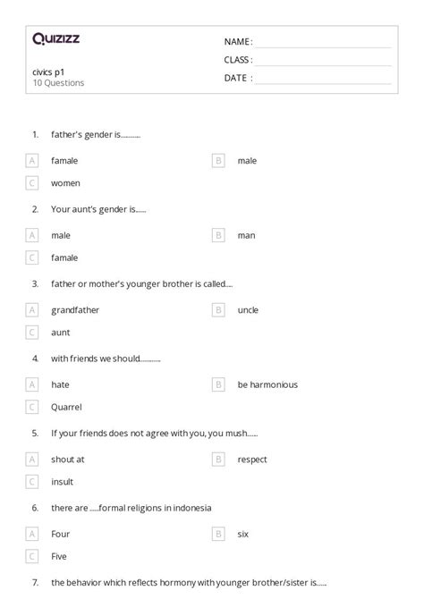 50 Civics And Government Worksheets For 1st Class On Quizizz Free And Printable