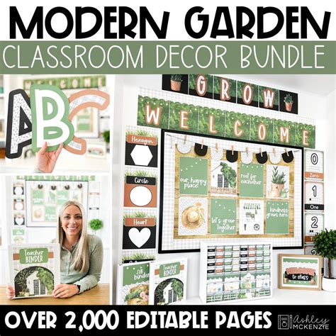 Modern Garden Classroom Decor Bundle Nature Bulletin Board Ideas Editable Calm Colors Classroom