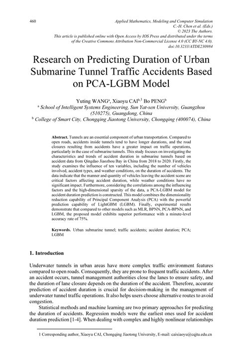 Pdf Research On Predicting Duration Of Urban Submarine Tunnel Traffic Accidents Based On Pca
