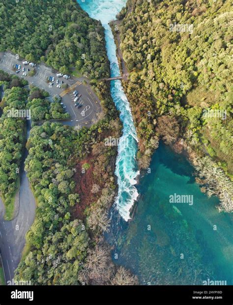 Huka Falls New Zealand Panoramic Aerial View Of Beautiful Waterfalls