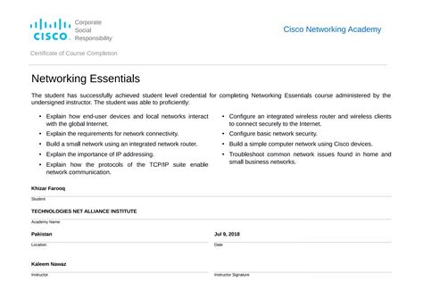 Networking Essentials Certificate Pdf Computer Networking Computing