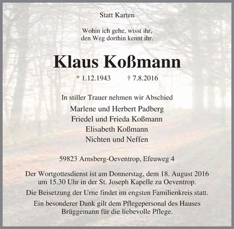 Traueranzeigen Von Klaus Koßmann Trauer In Nrwde