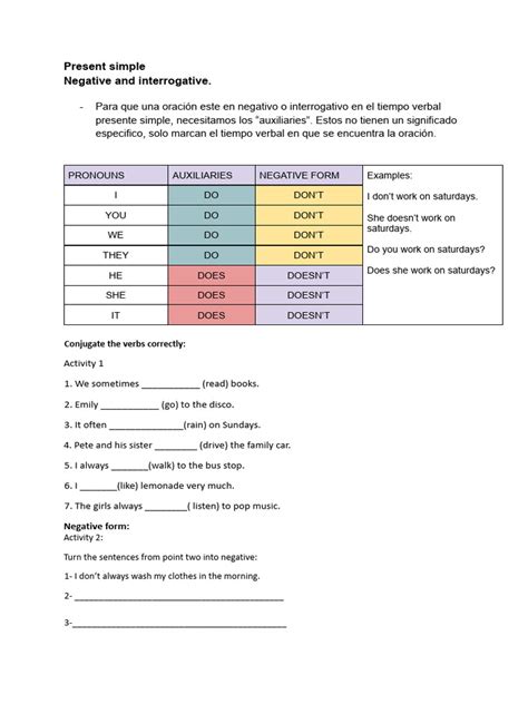 Present Simple Neg And Interroga Pdf
