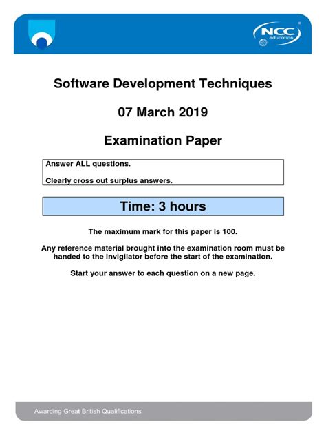 Software Development Techniques 07 March 2019 Examination Paper Pdf Iteration Computer Program