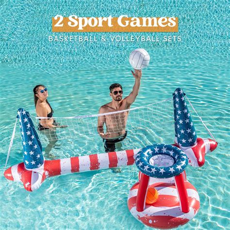 Syncfun Inflatable Pool Floats Set American Flag With Volleyball Net