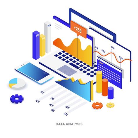 Flat Color Modern Isometric Illustration Data Analysis Stock Vector Illustration Of Graph